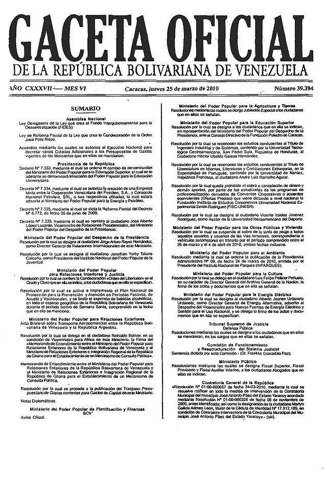 Gaceta Oficial 39.394 jueves 25 de marzo 2010