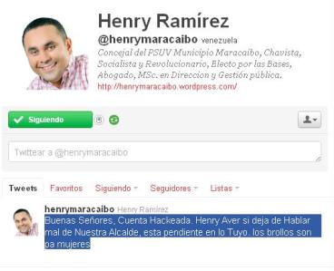 Maracaibo: Hackearon la cuenta de Twitter a concejal del PSUV Henry Ramírez