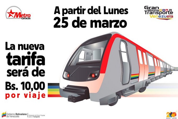 Metro de Caracas anuncia ajuste del precio de sus boletos de viaje a partir del 25 de marzo